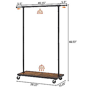 Hoctieon Extensible Clothes Rack,Heavy Duty Clothing Rack,Industrial Pipe Standard Rolling Garment Rack with Shelves,Portable Wardrobe Rack With Wheels