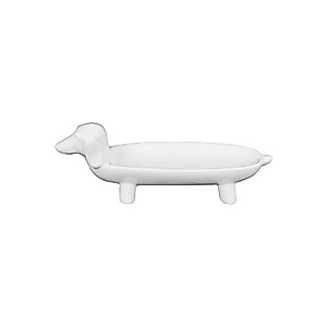 Creative Co-Op Elongated White Ceramic Dog Dish