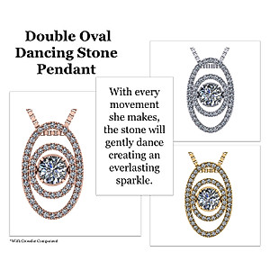 Central Diamond Center Double Oval Dancing Gemstone Necklace, 925 Sterling Silver & Pure Brilliance Zirconia - Platinum Plated