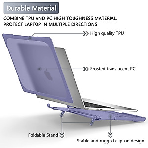Batianda Shockproof Matte Case for MacBook Air 13 Inch 2020 2019 2018 Model A2337 M1 A2179 A1932 with Touch ID, Heavy Duty Hard Shell Case with Fold Kickstand & Keyboard Cover Skin, Lavender Gray