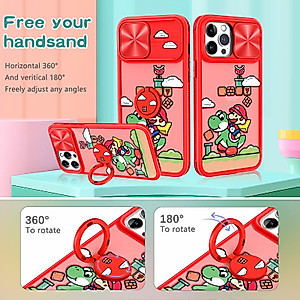 Joyleop (2in1 for iPhone 13 Pro Max Case Cartoon Cute Maliao for Girls Pretty Women Teen Kids Girly Phone Covers Red Pattern Design with Slide Camera Cover+Ring Holder for 13 Pro Max 6.7”