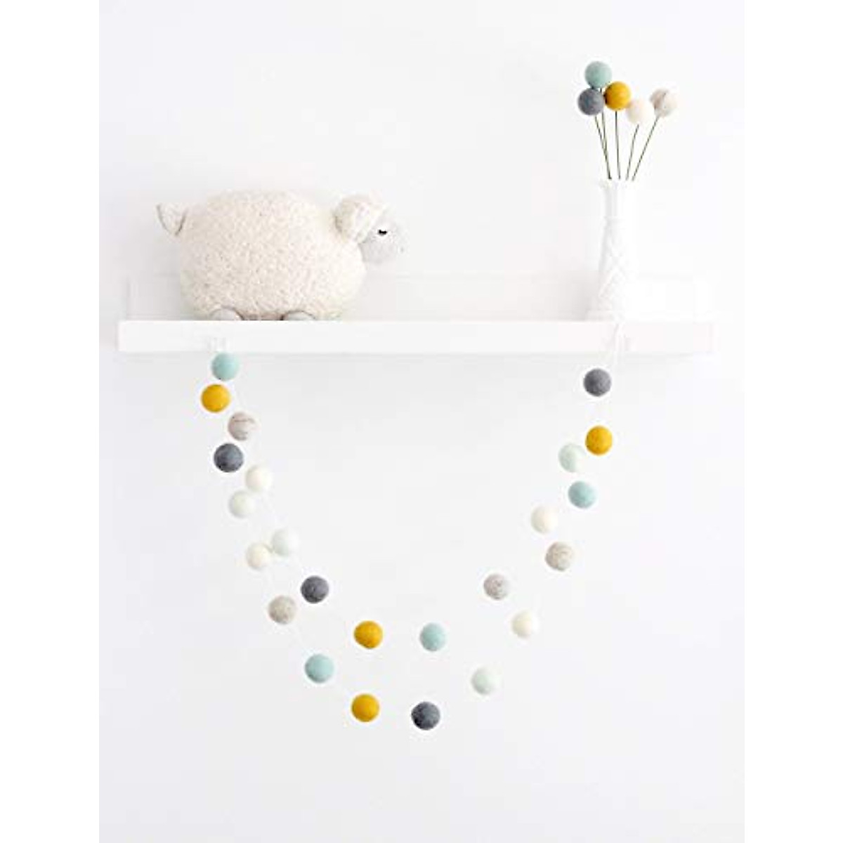 "Tranquil Mint" Adjustable Handmade Felt Ball Garland by Sheep Farm Felt- Mint Pom Pom Garland. 1 inch balls. 7 feet. 28 felt balls