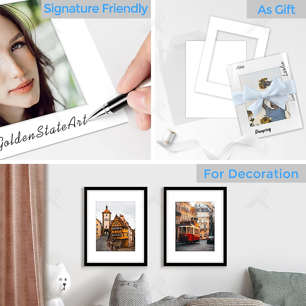 Golden State Art, Acid Free, Pack of 25, 11x14 White Picture Mats Mattes with White Core Bevel Cut for 8x10 Photo + Backing + Bags