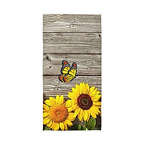 Hand Towels 15 x 30 inch, Sunflowers Wooden Florals Multipurpose Soft Bath Towel Extra Absorbent for Bathroom,Hand, Face, Gym and Spa