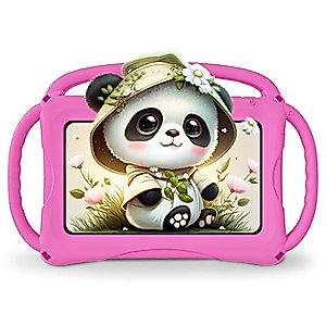 JUNINKE 2023 New 7 Inch Tablet for Kids - Android 11.0, 2+32GB, Anti-Drop Design, Parental Controls & Silicone Kids Tablet Case with Three Grips (Pink)
