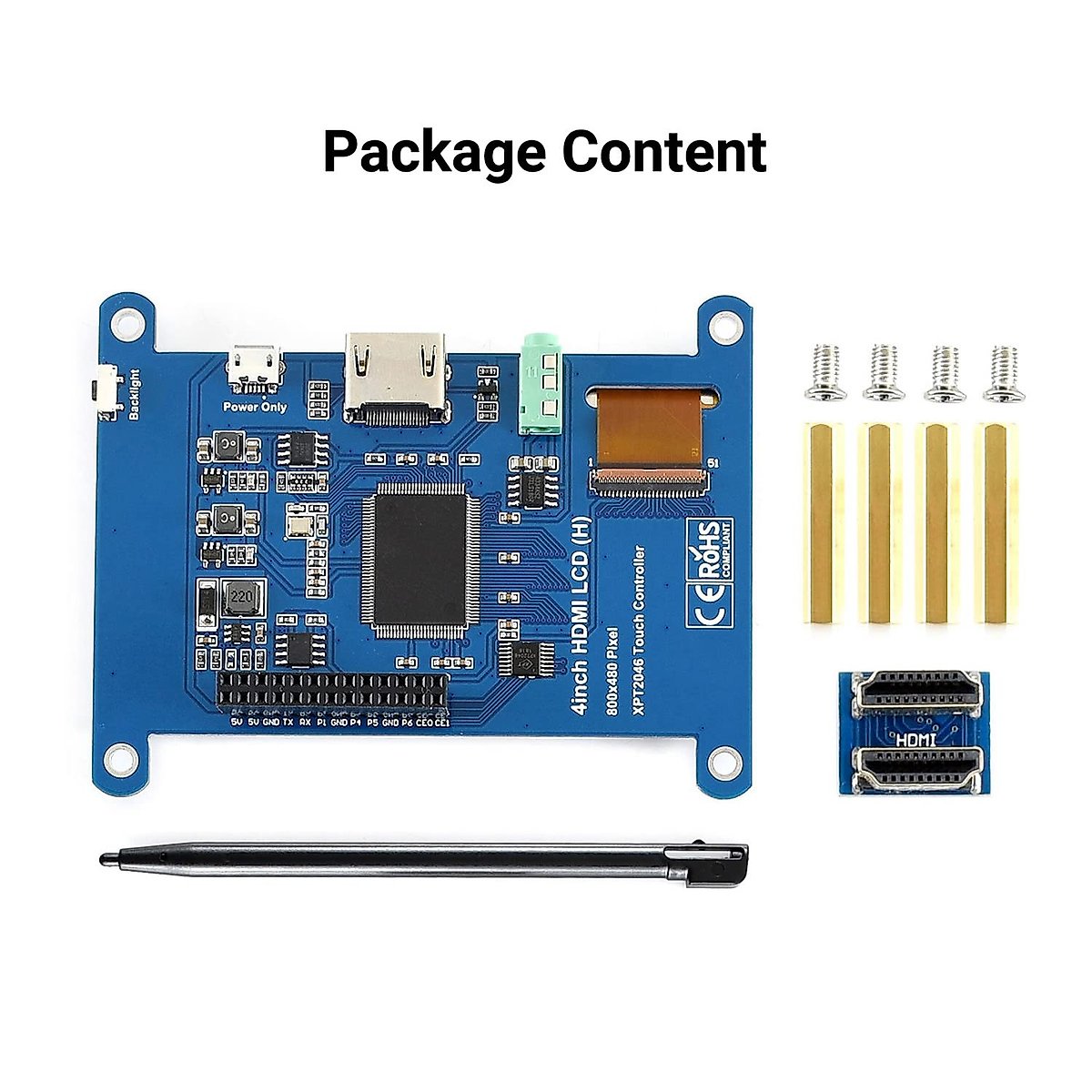 waveshare 4inch Resistive Touch Screen LCD Compatible with Raspberry Pi 4B/3B+/3A+/2B/B+/A+/Zero/Zero W/WH/Zero 2W CM3+/4 480×800 Resolution HDMI IPS Supports Windows