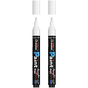 Overseas White Paint Pens Paint Markers - Permanent Acrylic Markers 2 Pack, Water Based, Quick Dry, Waterproof Paint Marker Pen for Rock, Wood, Plastic, Metal, Canvas, Glass, Fabric, Mugs. Medium Tip