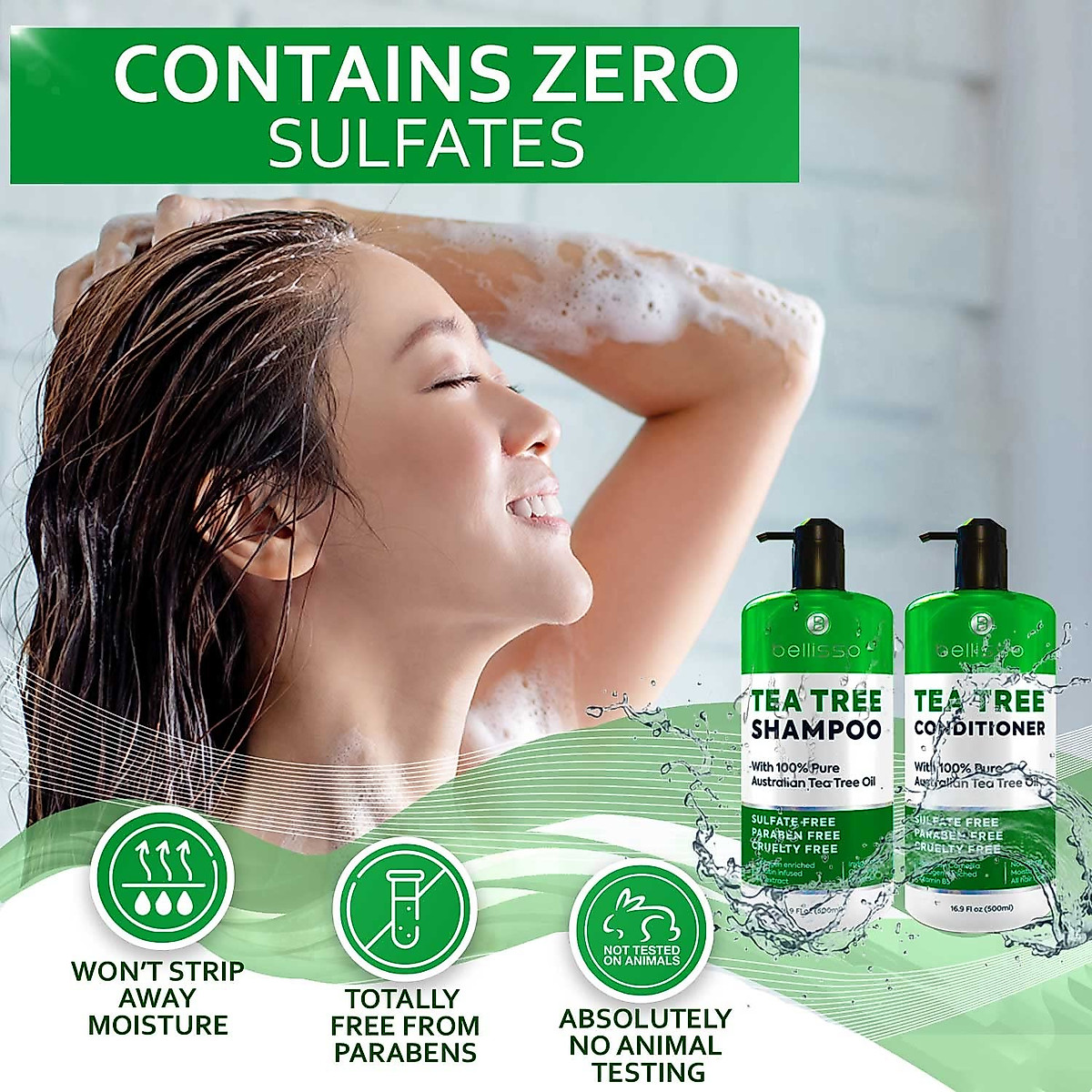 Tea Tree Oil Shampoo and Conditioner Set - Anti Dandruff Treatment for Itchy, Dry Scalps - Ideal for Women and Men with Oily Hair and Scalp Buildup - Sulfate and Paraben Free