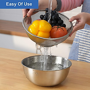 6 pcs Stainless Steel Colander Set with 1.2Qt 2Qt and 3Qt Capacity,Stainless Steel Strainer with Metal Mixing Bowls,Colander Stainless Steel for Kitchen Drain Pasta Rice Fruit Vegetable Washing,Silver