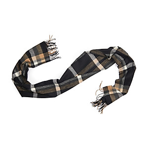 INVERNO Super Soft Luxurious Cashmere Feel Warm Winter Pattern Design Unisex Scarf (Black Tan Plaid)