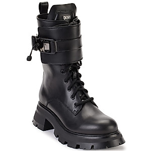 DKNY Women's Sava Lace Up Buckled Combat Boot Fashion, Black, 6
