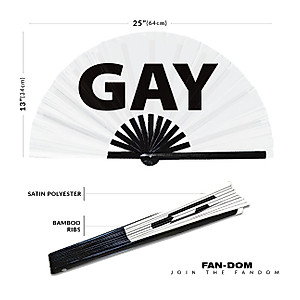 Gay Hand Fan Foldable Bamboo Circuit Hand Fan Funny Gag Slang Words Expressions Statement Gifts Festival Accessories Rave Handheld Circuit Event Fan Clack Fans (White)