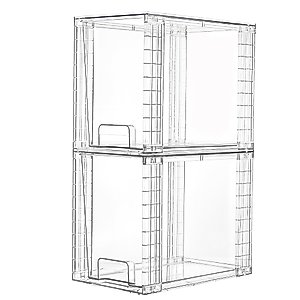 Vtopmart 2 Pack Clear Stackable Storage Drawers,9.7" High Plastic Organizers Bins for Skincare, Bathroom Supplies,Ideal for Cabinet,Undersink,Vanity,Kitchen,Pantry Organization