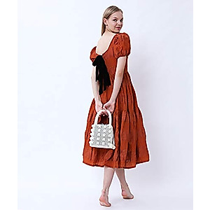 Miuco Womens Beaded Handbags Handmade Weave Crystal Pearl Tote Bags Cream