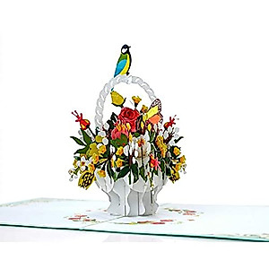 ETA 3D Bird and Flower Basket Pop Up Greeting Card for Birthday, Just Because, Thinking of You, Retirement, Get Well, Congratulations, Cards Mother's Day, Teacher's Father's Any Occasions, F18