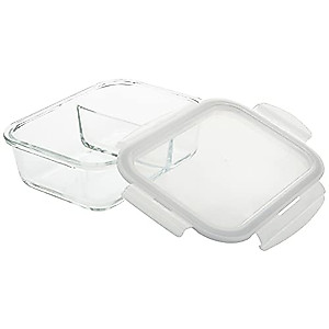LocknLock Purely Better Glass Food Storage Container with Lid, Rectangle w/divider-32 oz, Clear