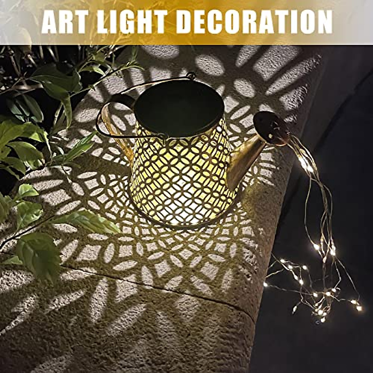 Watering Can with Lights Star Shower Watering Can Solar Twinkle Lights Waterproof Outdoor Decor LED Fairy Lights for Garden Yard Outdoor Lawn Patio Party Decorations Path Lights (Stylish Style)