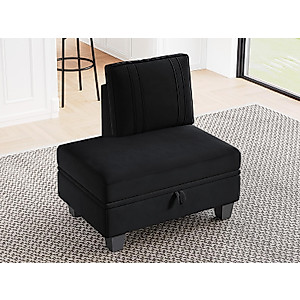 Belffin Velvet Convertible Storage Chaise Ottoman with Back Side for Velvet Sectional Sofa Black