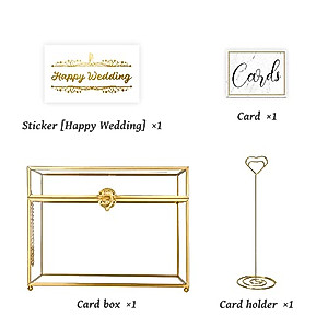 REDHUGO 10x5.5x7.7 inches Gold Glass Card Box Handmade with Slot, Wedding Card Boxes for Reception, Graduation, Gift Cards, Party, Brass Geometric Terrarium, Golden Decorative Box, Medium