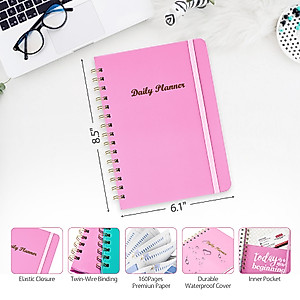 Siltamu Daily Planner Undated 6.1″ x 8.5″,To Do List Notebook with Hourly Schedule,Meal Planning and Spiral Appointment Organizers for Men and Women with Pocket and Pen Loop - Pink
