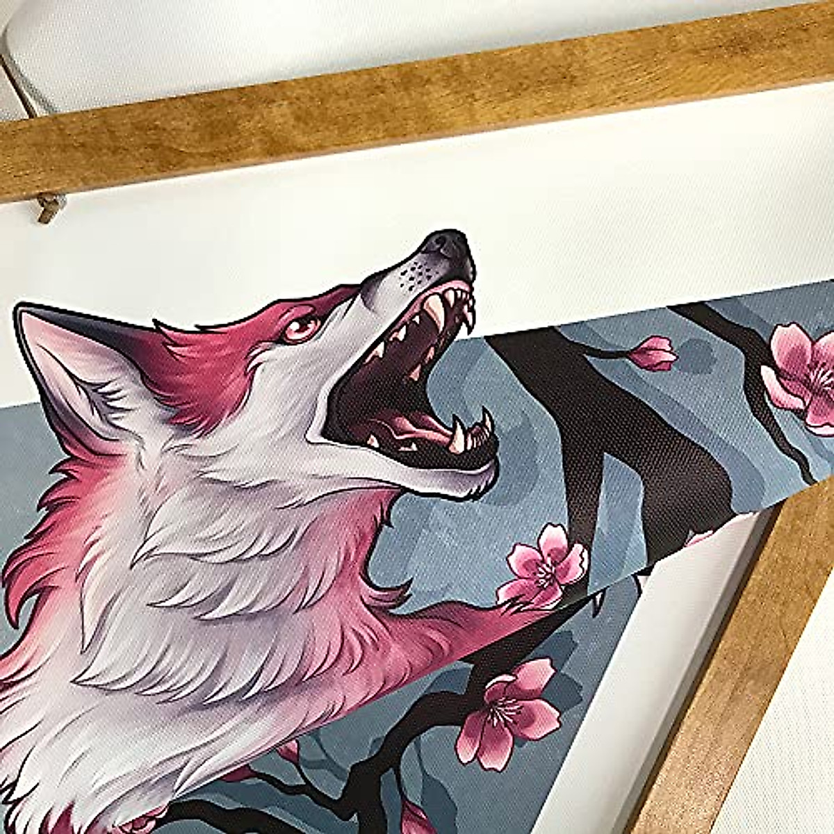 DALIHEBO Japanese Decor Wall Art - Fox And Sakura retro Poster Canvas Wall Art - For Living Room Bedroom Office Restaurant Magnetic Scroll Wooden Frame (16x27inch) Can Be Hung