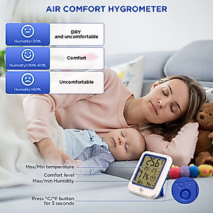 odorsin Digital Hygrometer Indoor Thermometer, Temperature Humidity Sensor with Max/Min Records & Backlight Display Thermometer Humidity Gauge Suit for Room, Greenhouse, Basement, Plant Humidity Meter