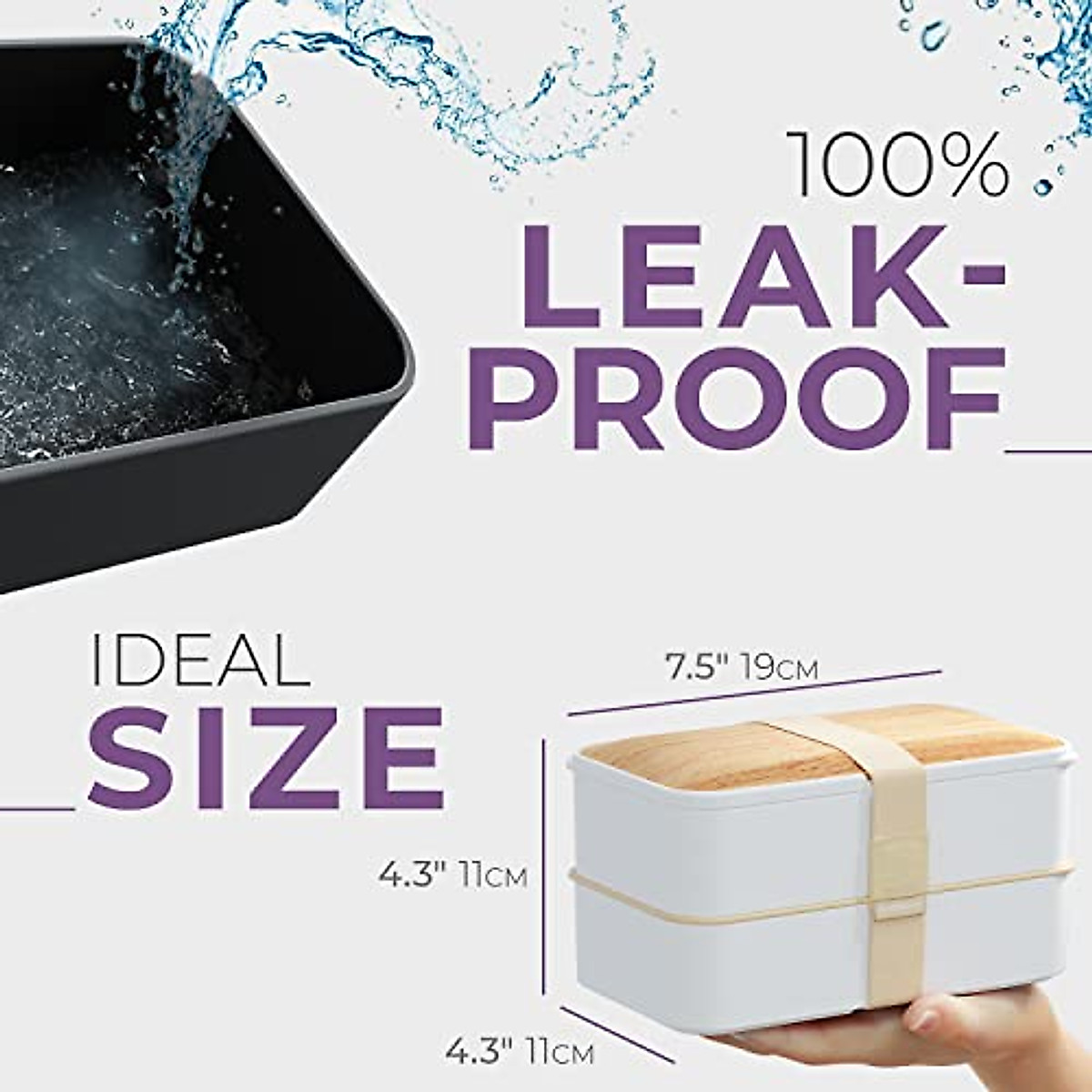 Premium Bento Lunch Box in 8 Modern Colors-MULTIPACK, 2x2 Leak-proof Compartments, Includes Sauce Container, Divider, Cutlery & Chopsticks, 40oz Japanese Bento Box for Adults & Kids, Microwave-safe