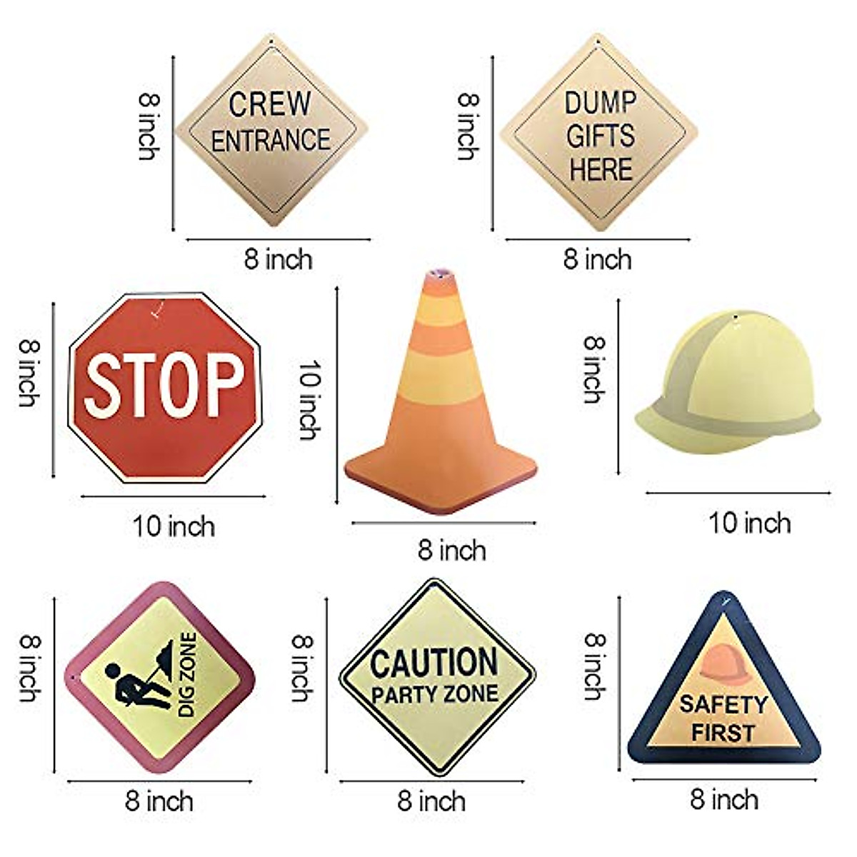 30Ct Construction Signs Hanging Swirl Decorations - Dig Zone Stop Crew Entrance Safety First Dump Gifts Here Helmet Roadblock Construction