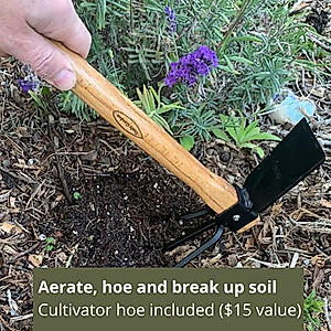 Truly Garden Upgraded Foldable Garden Kneeler and Seat - Includes Cultivator Hoe Garden Tool and Two Tool Pouches. Lightweight and Heavy Duty with Comfortable EVA Foam Pad