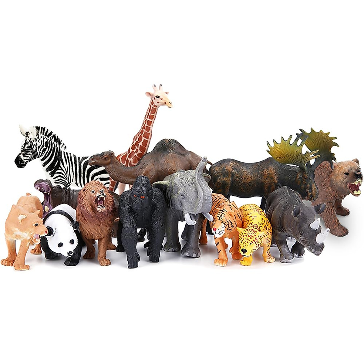 BOLZRA Safari Animals Figures Toys, Realistic Jumbo Wild Zoo Animals Figurines Plastic African Jungle Animals Playset for Kids Toddlers, 14 Piece Gift Set