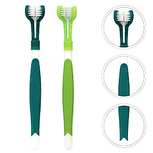 Mipcase 4pcs Head Triple Toothbrush Cleaning for Dogs Headed Care Small Kitten Handle Finger Supplies Pet Dog Hair Oral Tooth Gentle Toothbrushes Teeth Dental Cat Gum Large Green Puppy