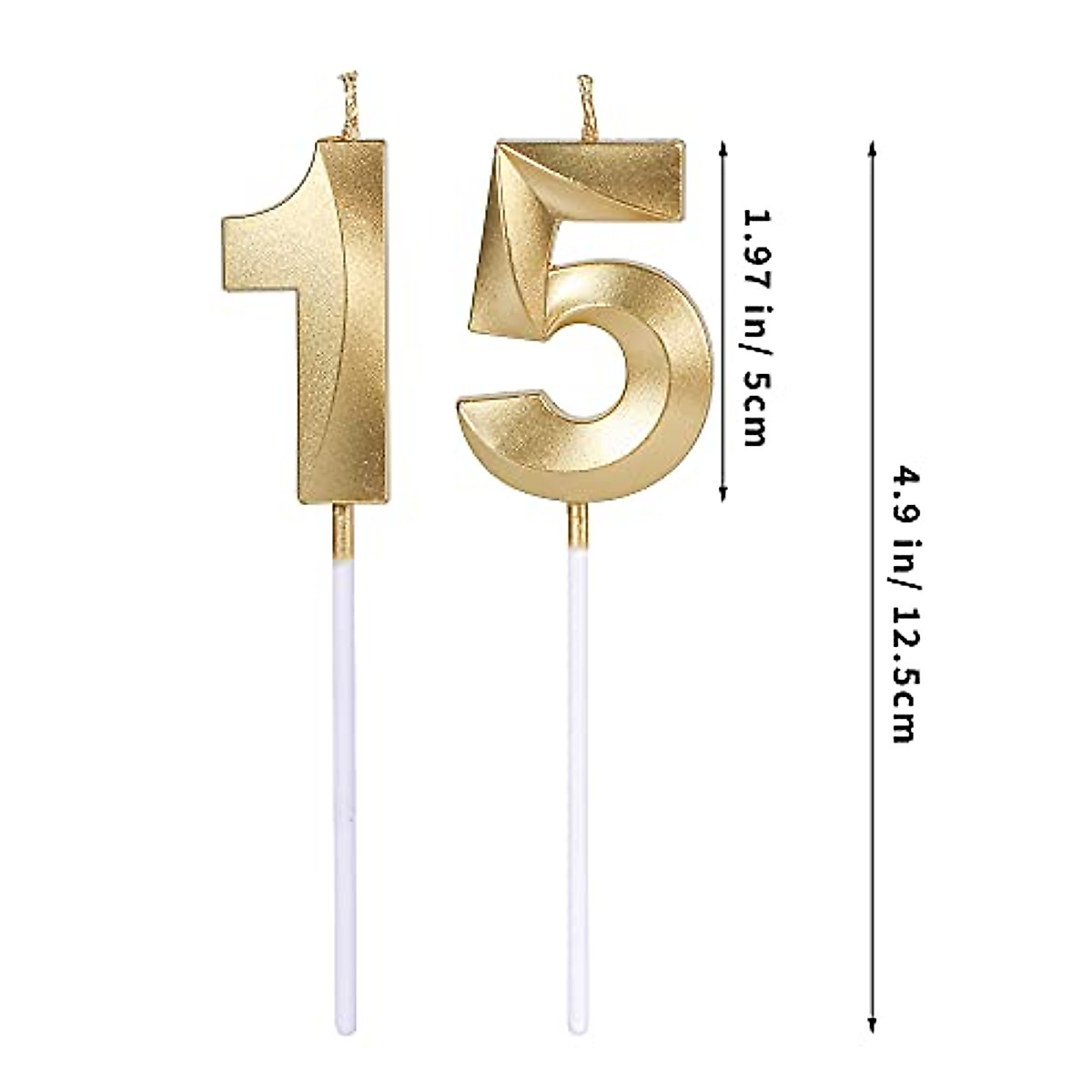 Gold 15th & 51st Birthday Candles for Cakes, Number 15 51 Glitter Candle Cake Topper for Party Anniversary Wedding Celebration Decoration