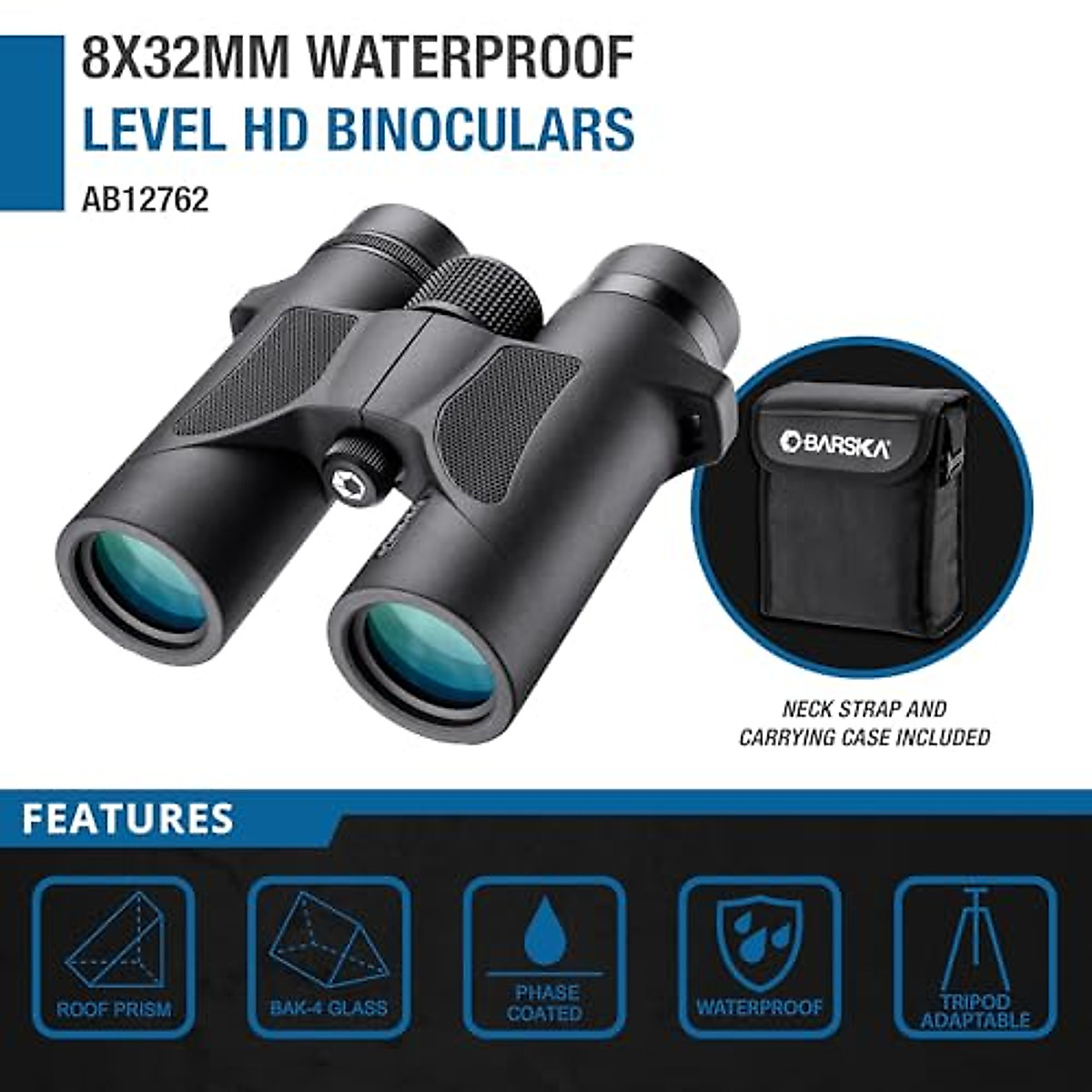 Barska AB12762 Level HD Waterproof Binoculars, Black, 8x32mm