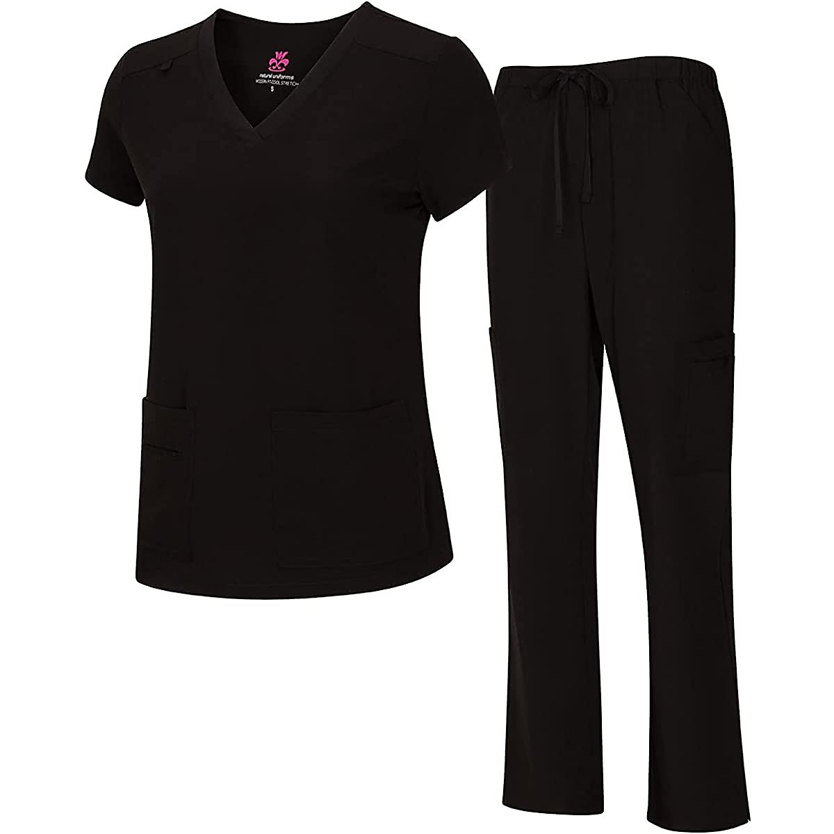 M&M SCRUBS Women's Breathable Cool Stretch Fabric Scrub Top and cargo Pant Set