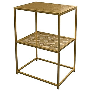 Yusong Narrow End Table, Small Gold Side Table for Small Spaces, Standing Metal Shelf, Night Stand Bedside Table for Bedroom, Sofa Couch Tables for Living Room, Gold
