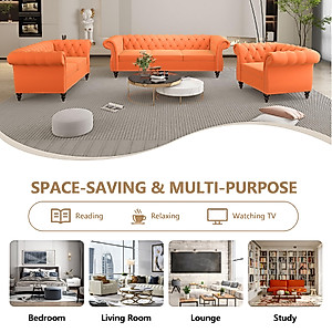 affeivul Tufted Velvet Sofas para Sala, Comfy Big Wide Deep Living Room Couch with Armrest, Mid Century Modern Sofa Couch for Bedroom,Office (Orange Velvet Couch, 3 Seater)