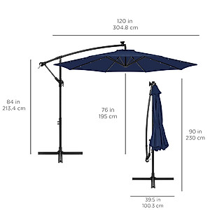 Best Choice Products 10ft Solar LED Offset Hanging Market Patio Umbrella for Backyard, Poolside, Lawn and Garden w/Easy Tilt Adjustment, Polyester Shade, 8 Ribs - Navy Blue