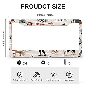 Family in Coats Wearing Santa Hats License Plate Frames 2 Pcs Set Personalized Family Christmas Car Accessories Fits All Car 2 Hole Aluminum License Plate Cover with 2 Holes and Screws