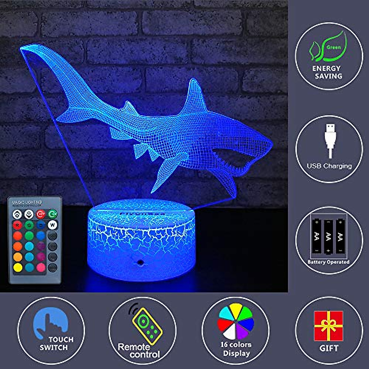 FlyonSea Baby Shark Toys Nightlight,Baby Shark Party Supplies 16 Color Changing Kids Night Light with Touch and Remote Control, Kids Shark Decor Lamp Birthday Christmas Gifts for Kids Boys Baby
