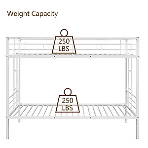 CALABASH Twin Bunk Bed,Metal Bunk Beds Twin Over Twin,Heavy Duty Twin Size Beds with 2 Ladder for Boys Girls Teen Adult Kids (White)