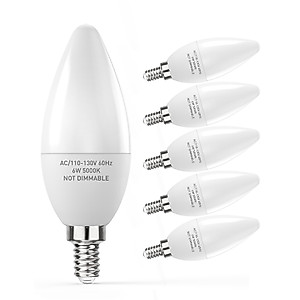 PARTPHONER E12 LED Light Bulbs B11 Candelabra Bulbs 60W Equivalent, Non-Dimmable 6W LED Candle Chandelier Bulb 600 Lumen, 5000K Daylight White, Pack of 6