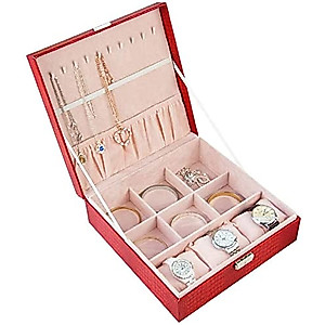 ZZYINH AN207 PU Exquisite Leather Jewlery Box Watch Box with Lock Packaging Jewlery Boxes Earrings Rings Bracelet Display Holder Case Small Jewelry (Color : Red)