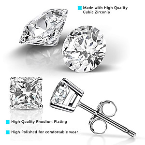 BSD Treasure Cubic Zirconia Stud Earrings 5 Pair Set - Women's Hypoallergenic Earrings - Classic Cubic Zirconia Earring in 5 Styles - Beautiful Jewelry Assortment - Silver