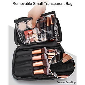 Makeup Brush Bag, Makeup Brush Organizer Cosmetic Bags Makeup Artist Case with Belt Strap Holder Multi functional Cosmetic Bag Makeup Handbag for Travel & Home Gift (Black)