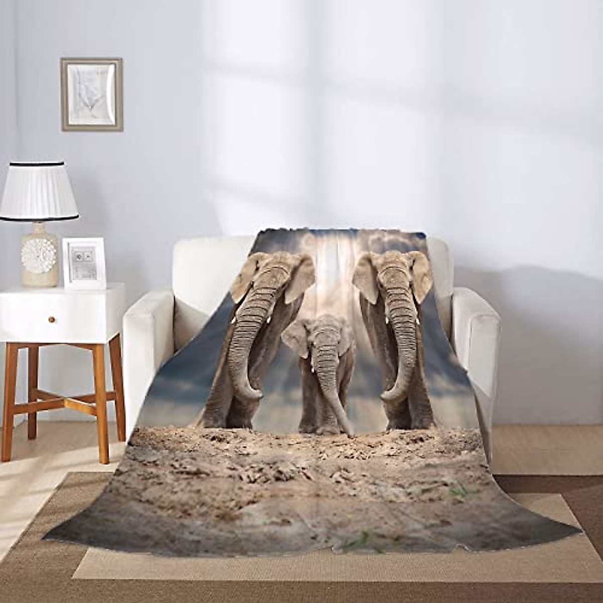 Elephant Blanket 40" x 50" African Wild Animal Family Exotic Super Soft Bedding Fleece Throw Blanket Luxury Bed Blanket Bedroom Living Room Warm Lightweight for Kids Adults