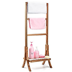 Bambu Masster Acaia Wood Towel Rack Freestanding Beach Towel,Facecloth, Small Bath Towel and Bathrobe.