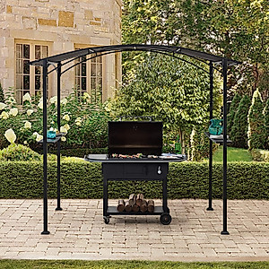 Sunjoy Grill Gazebo 5 ft. x 8 ft. Black Steel Frame Soft Top Gazebo with Arch Canopy with Shelves for Outdoor, Patio, Garden, Backyard Activities
