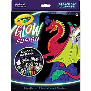 Crayola Glow Fusion, Glow in The Dark Coloring Set with Markers, Mythical Creature Coloring Pages, Gift for Kids