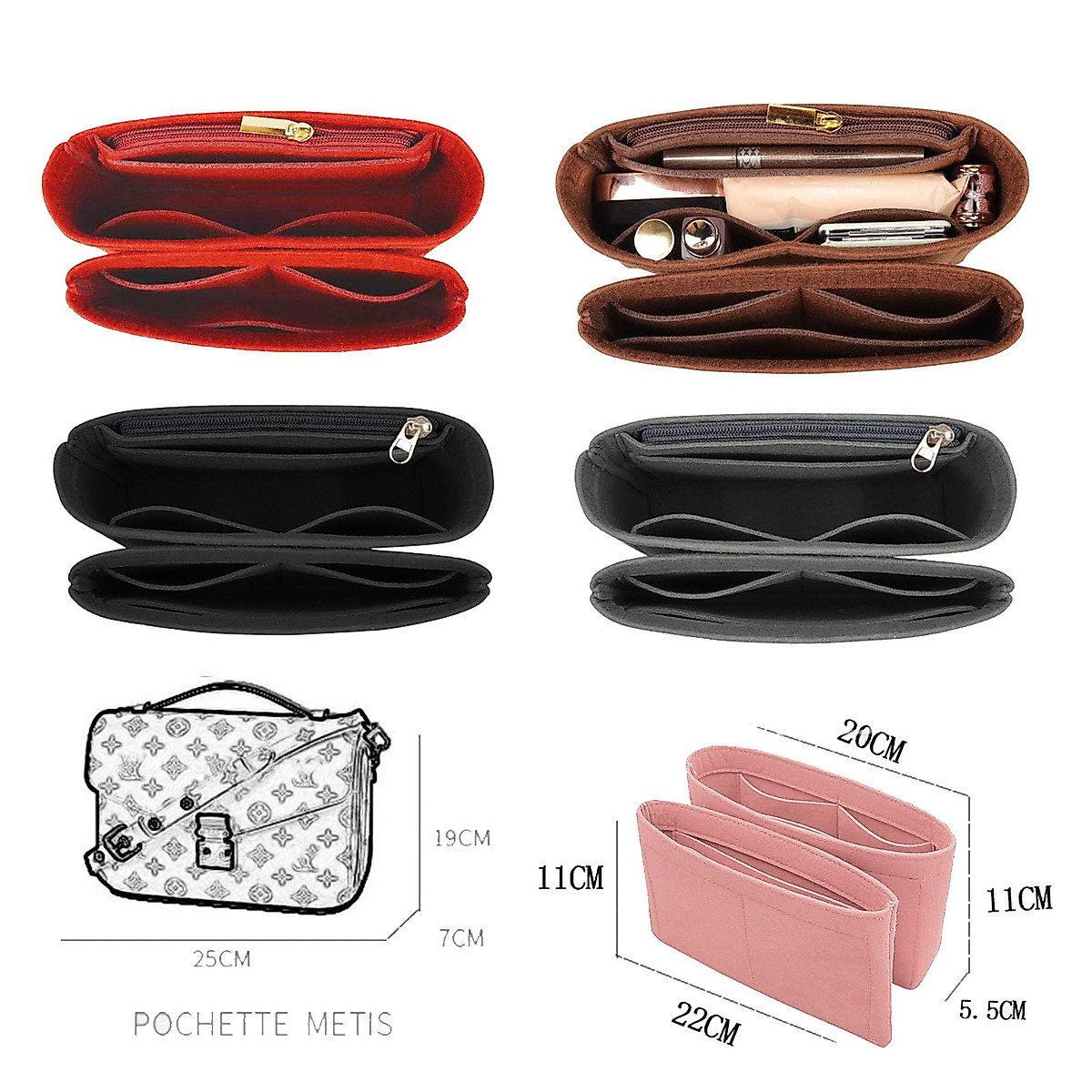 Lckaey Purse Organizer for mini pochette voyager insert kirigami pochette insert with chain 2084khaki