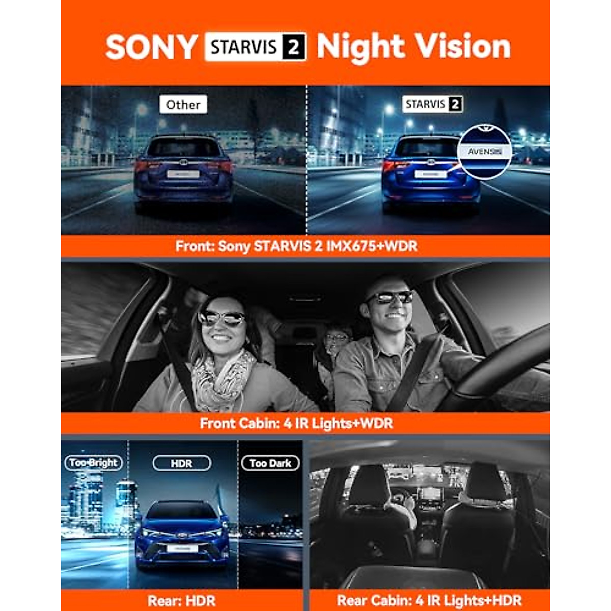 Vantrue N5 4 Channel WiFi 360° All Sides Dash Cam, STARVIS 2 IR Night Vision, 2.7K+1080P*3 Front Rear Inside Dashcam, Voice Control, GPS, 24 Hours Buffered Parking Mode Dash Camera, Support 512GB Max